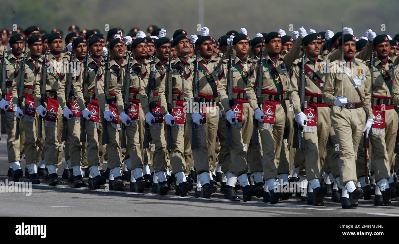 Pakistani army troops march during a military parade in Islamabad ...