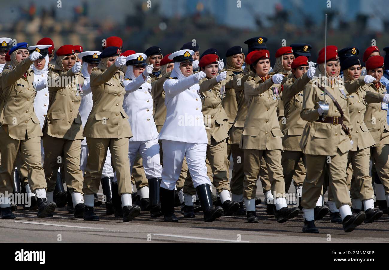 Female soldiers of Pakistan Army march during a military parade in ...