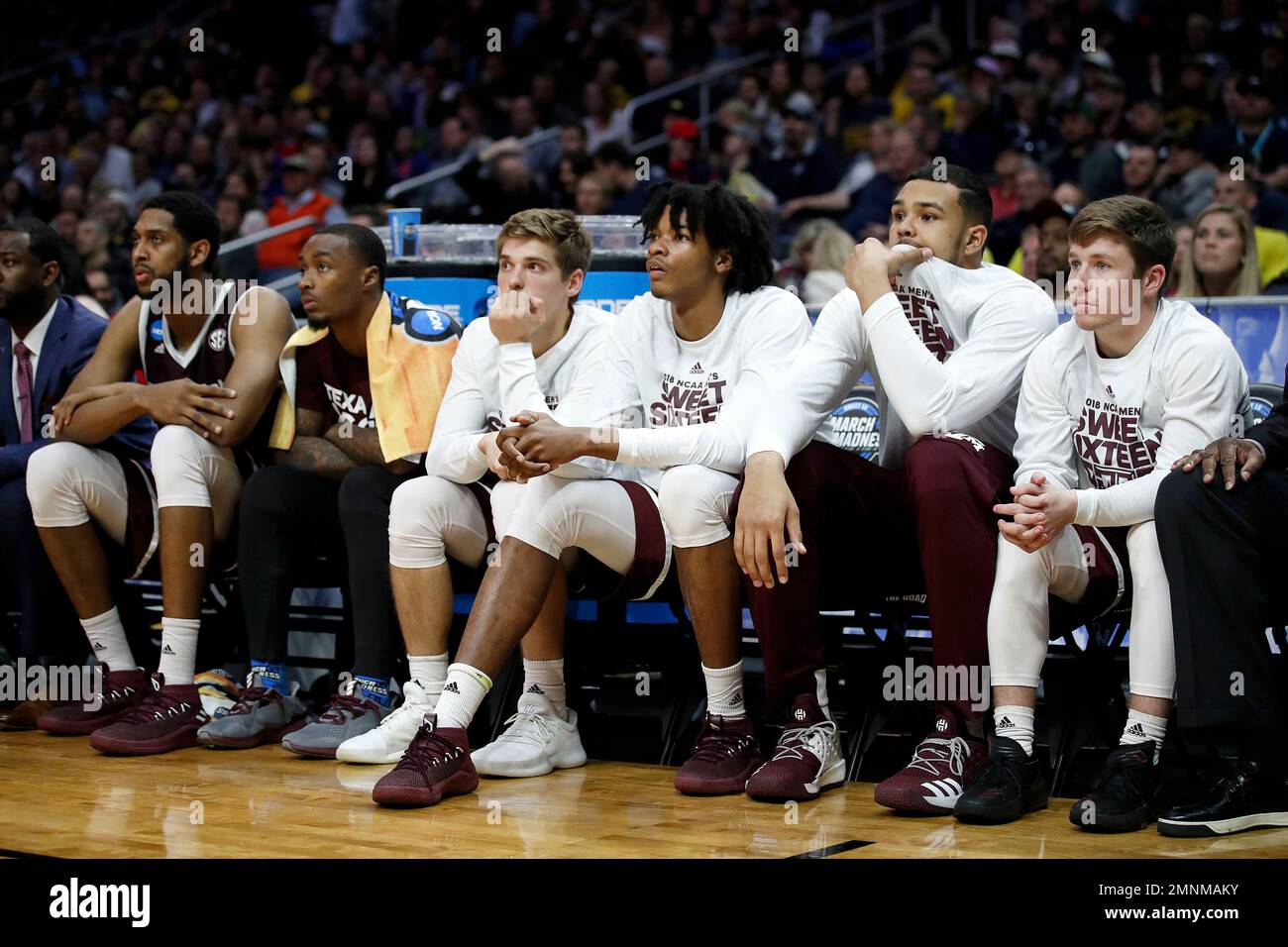Texas A&M players sit on the bench during the second half of the team's ...