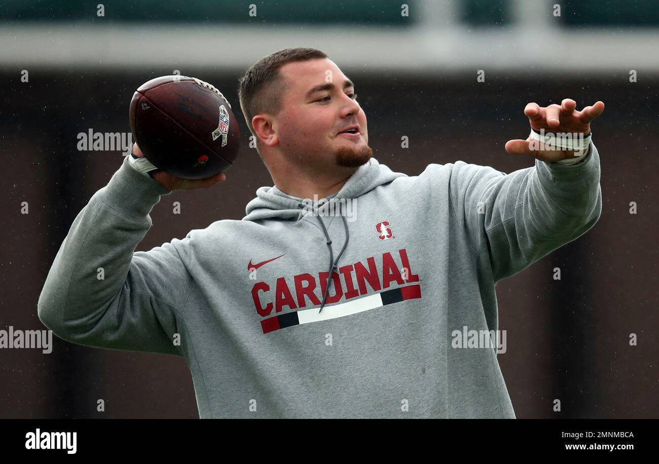 Stanford defensive lineman Harrison Philips throws a pass during an NFL ...