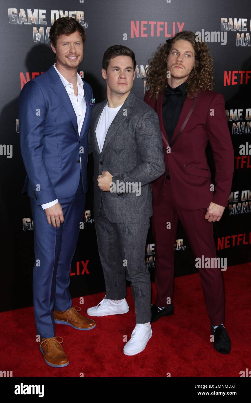 Anders Holm, from left, Adam Devine and Blake Anderson arrive at the LA ...