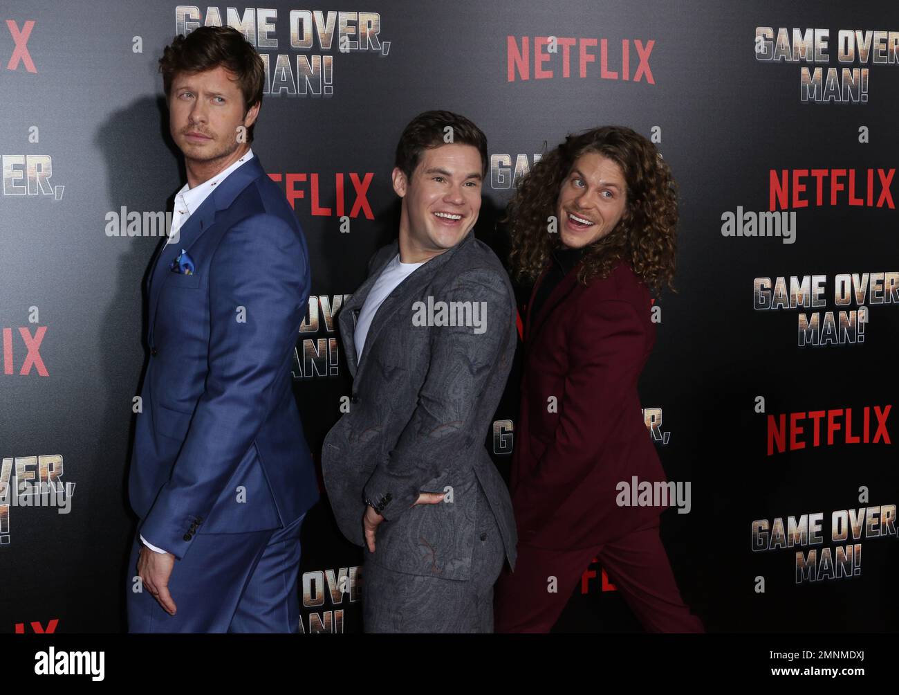 Anders Holm, from left, Adam Devine and Blake Anderson arrive at the LA ...