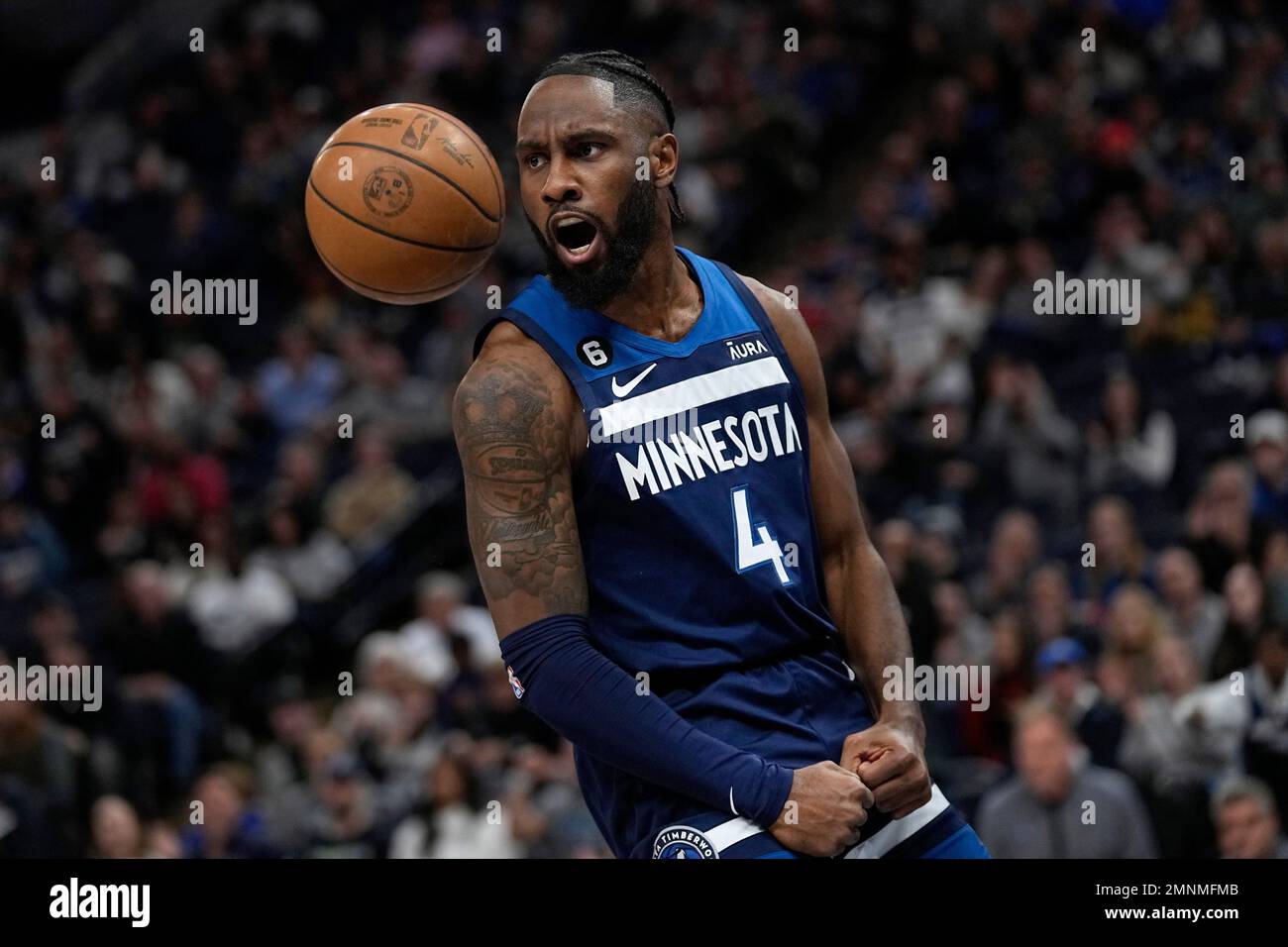 Minnesota Timberwolves guard Jaylen Nowell (4) celebrates after a dunk ...
