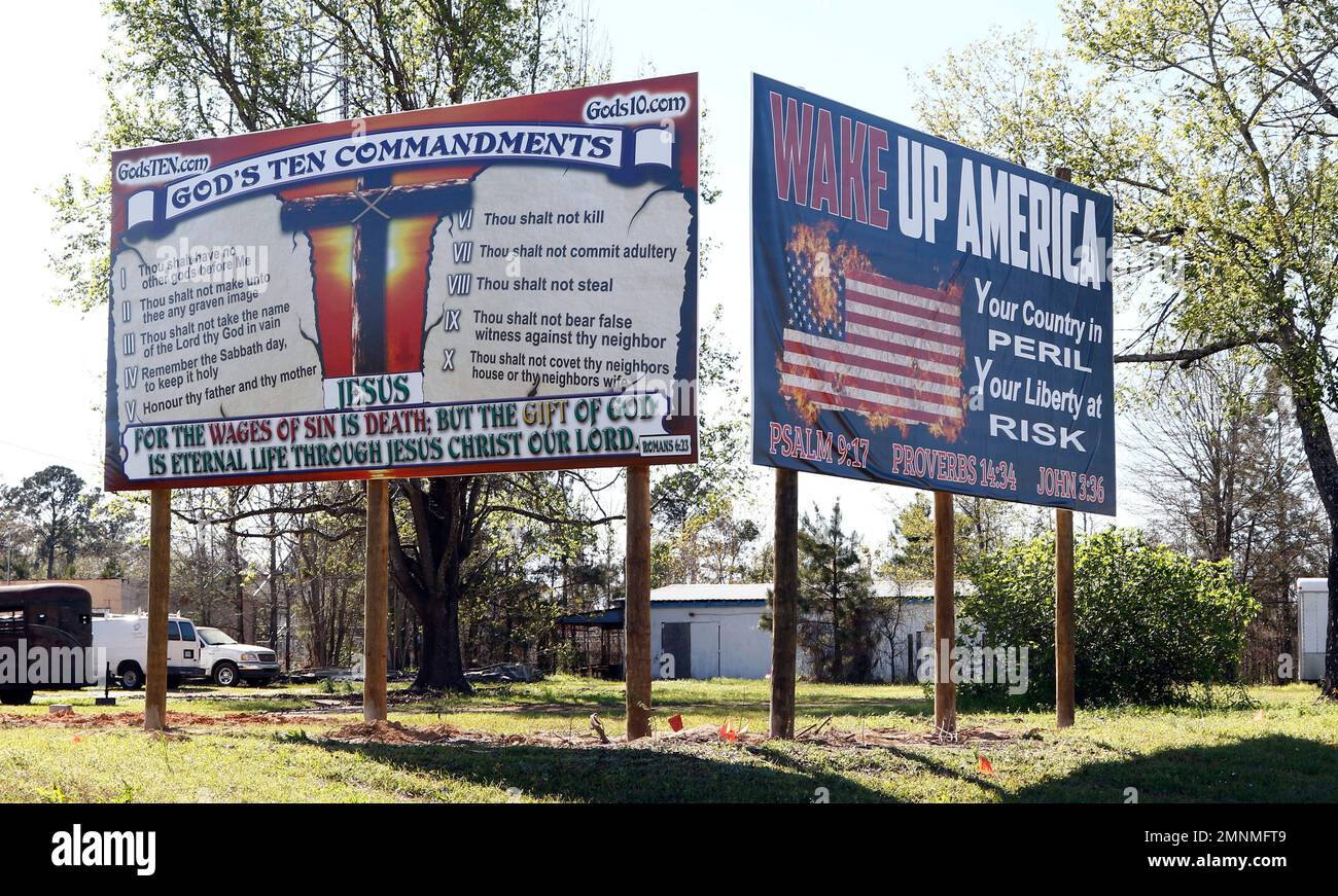 This Wednesday, March 21, 2018 photo shows billboards displaying the ...
