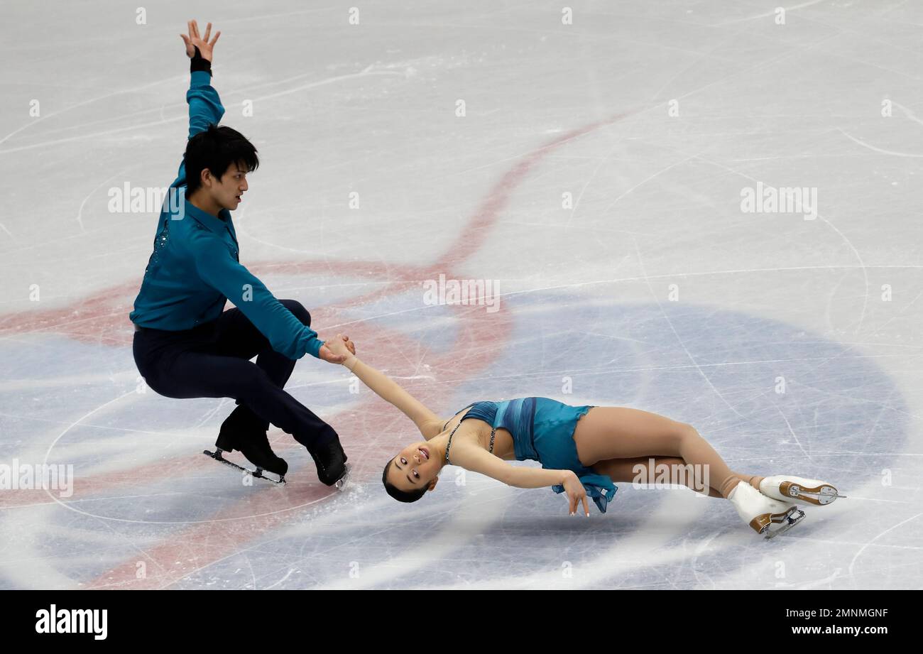 Japan's skaters Miu Suzaki and Ryuichi Kihara perform during a pairs ...