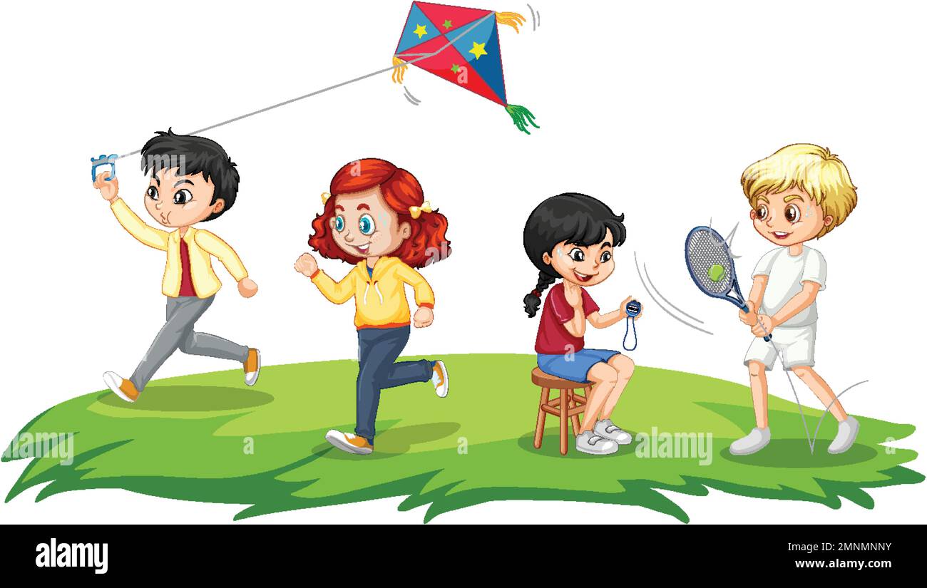 Happy children playing different sports illustration Stock Vector Image ...