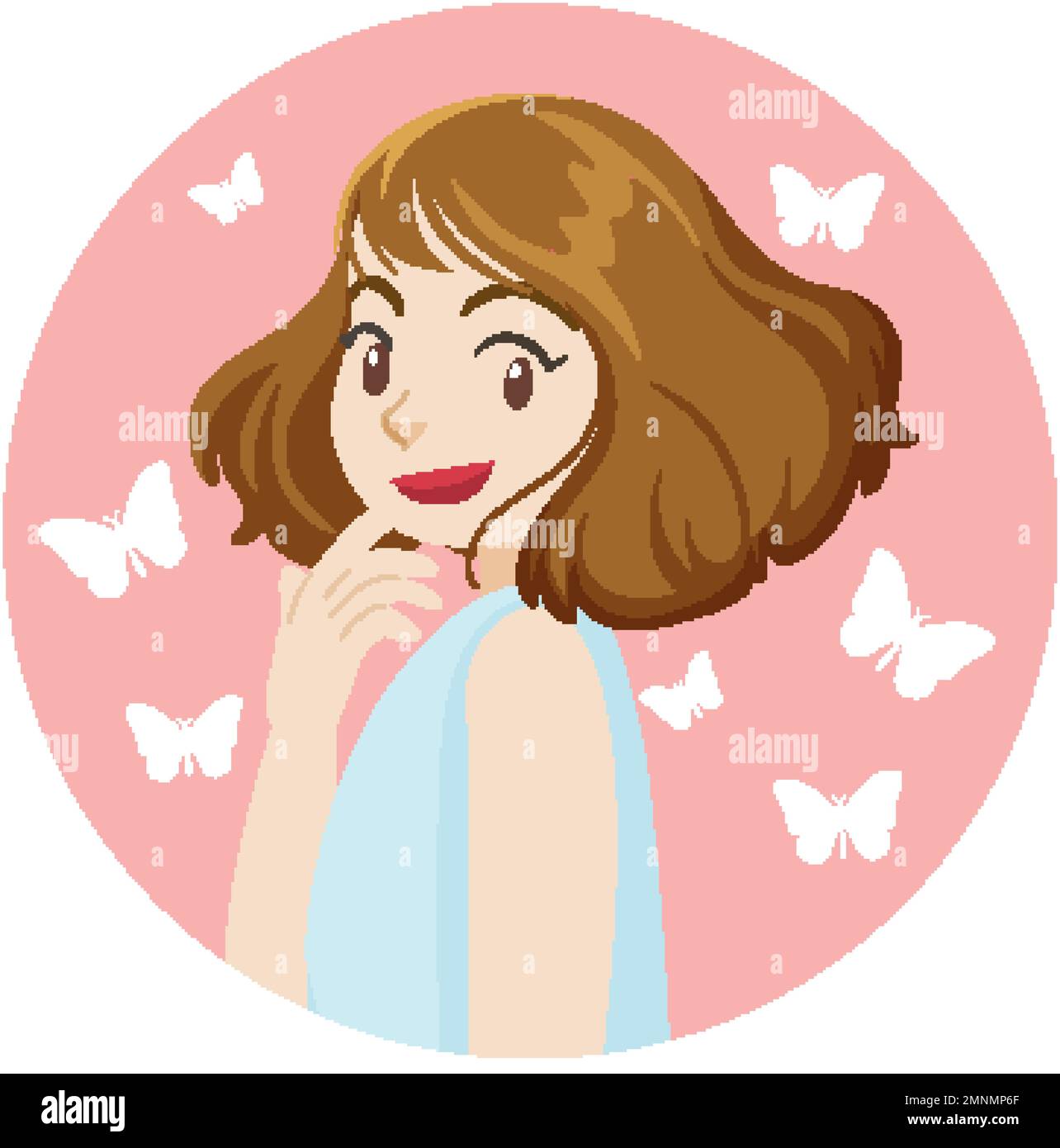 Round pink icon with beautiful girl illustration Stock Vector Image ...