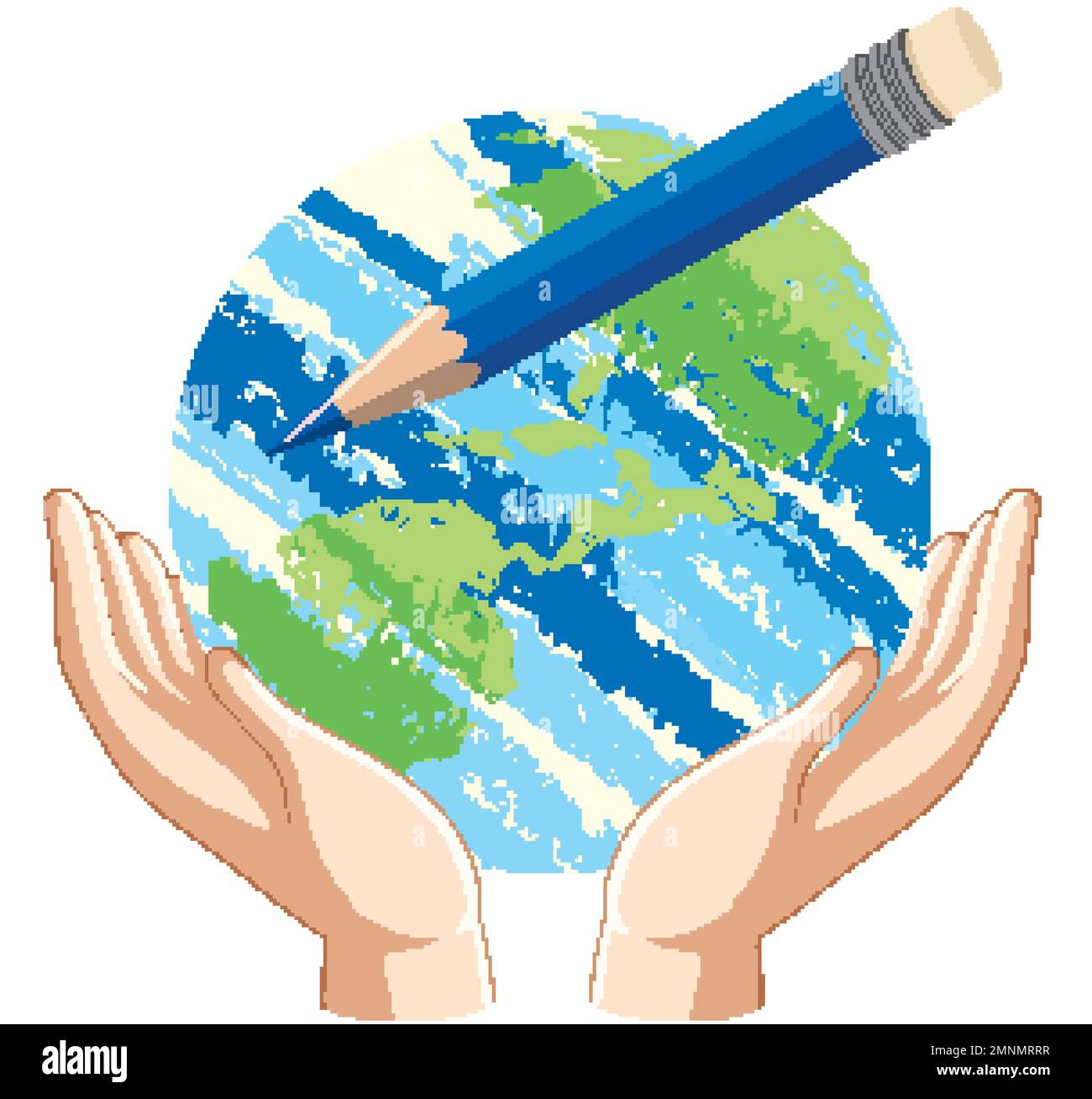 Hands with earth pencil colored illustration Stock Vector Image & Art ...