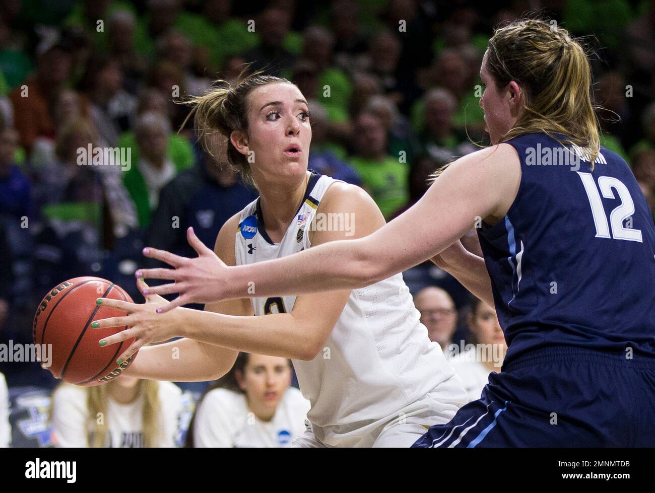 Notre Dame's Marina Mabrey, left, gets pressure from Villanova's Megan ...
