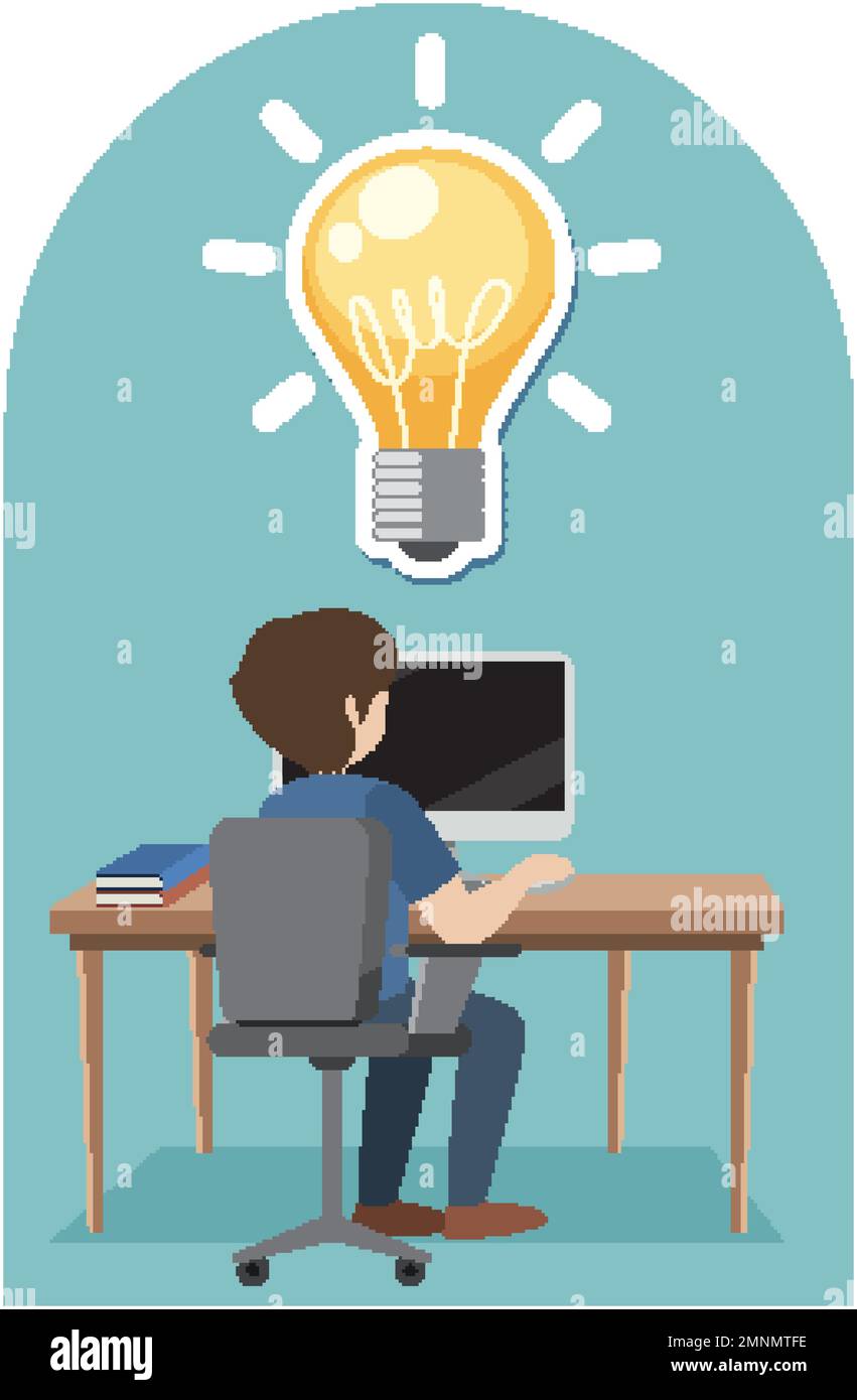 Man working and light bulb illustration Stock Vector Image & Art - Alamy