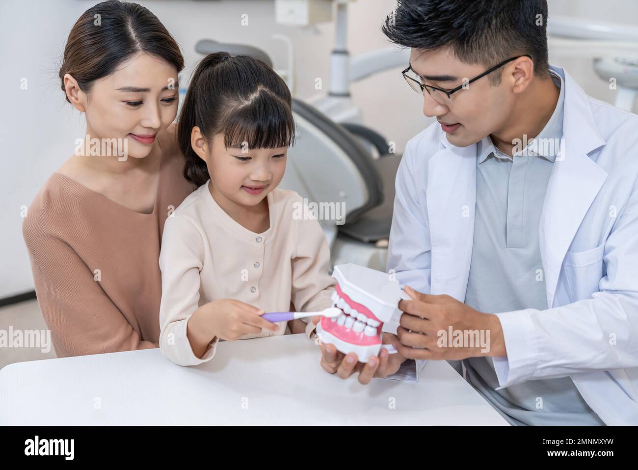 Mother with her two daughters in dental clinic Stock Photo - Alamy
