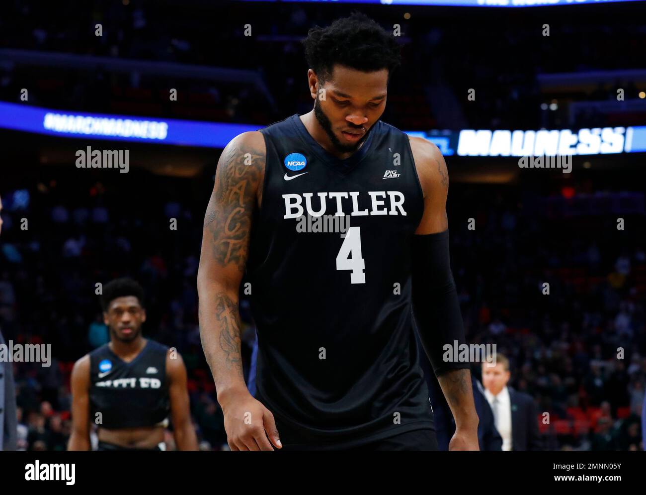 Butler forward Tyler Wideman walks off the floor after losing to Purdue ...