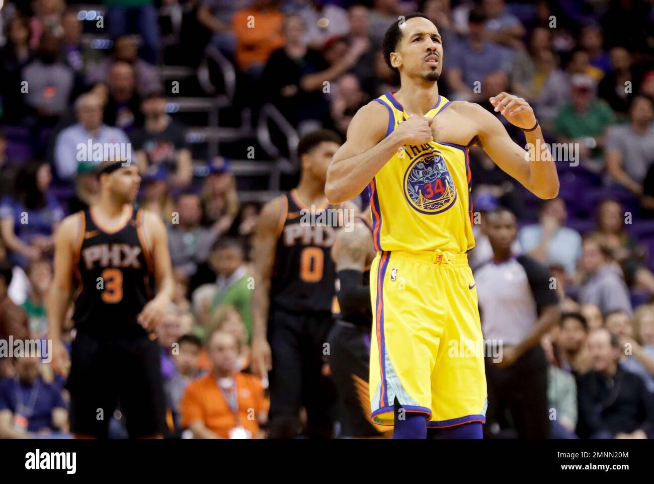 Golden State Warriors guard Shaun Livingston celebrates after scoring ...
