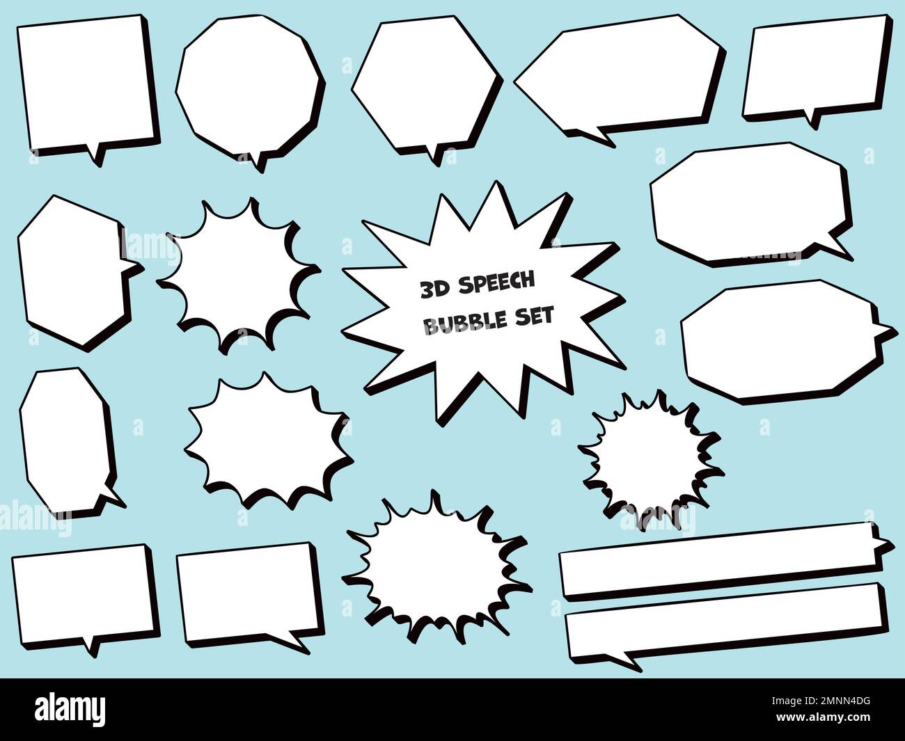 Angular speech bubble set with 3D effect. White speech bubble with black shadow Stock Vector ...