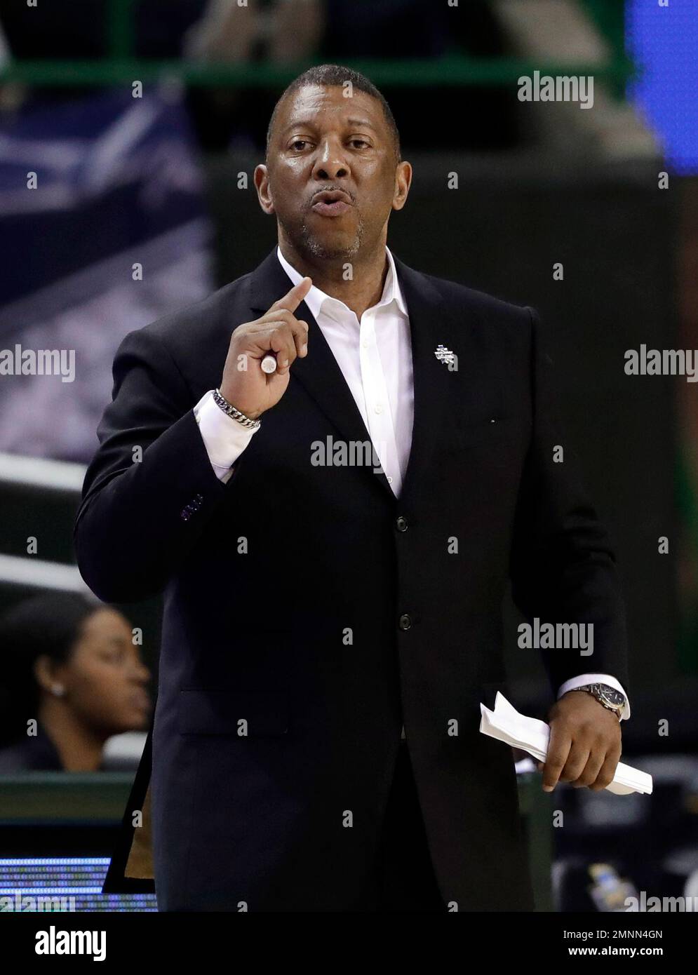 Grambling State head coach Freddie Murray instructs his team during a ...