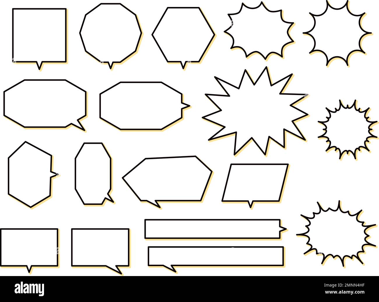 Angular speech bubble set with yellow shadow. A pop and bright image speech bubble Stock Vector ...