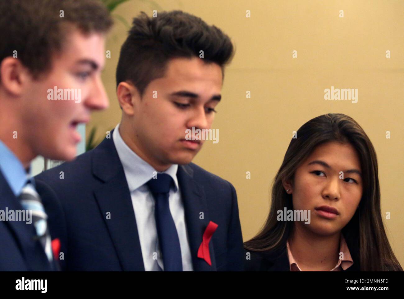Parkland High School students Lewis Mizen, left, Kevin Trejos, center ...