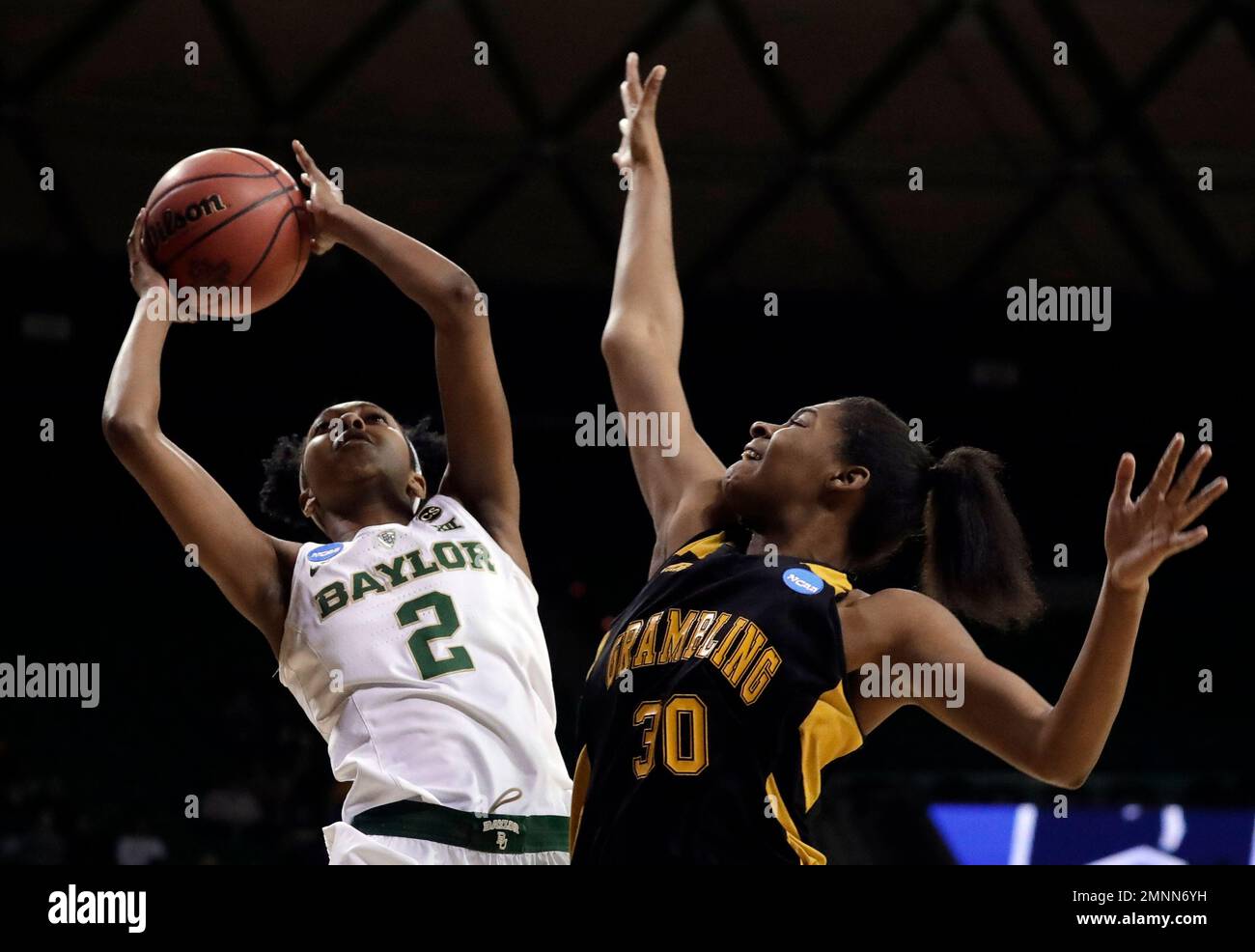 Baylor guard Didi Richards (2) takes a shot as Grambling State forward ...