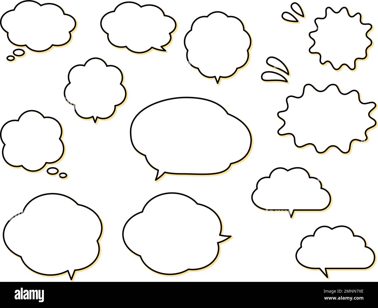 Cloud-shaped speech bubble set with yellow shadow. A pop and bright ...
