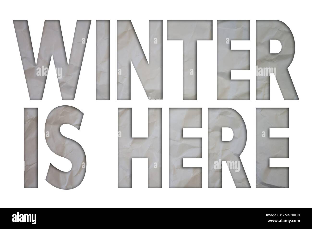 Winter is Here text with Torn, Crumpled White Paper on colored ...