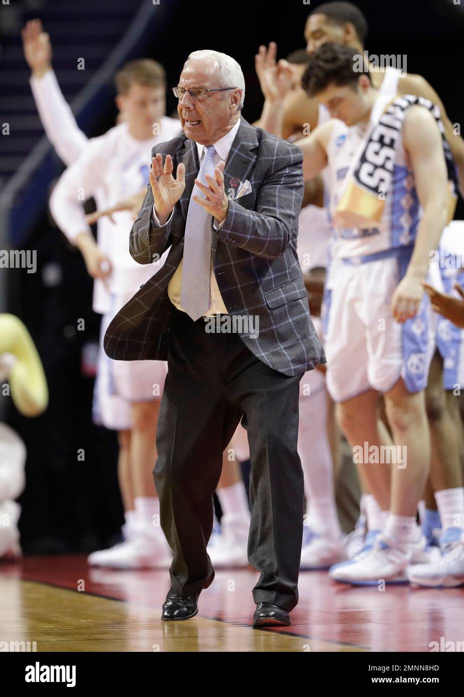 North Carolina head coach Roy Williams cheers on his team against ...
