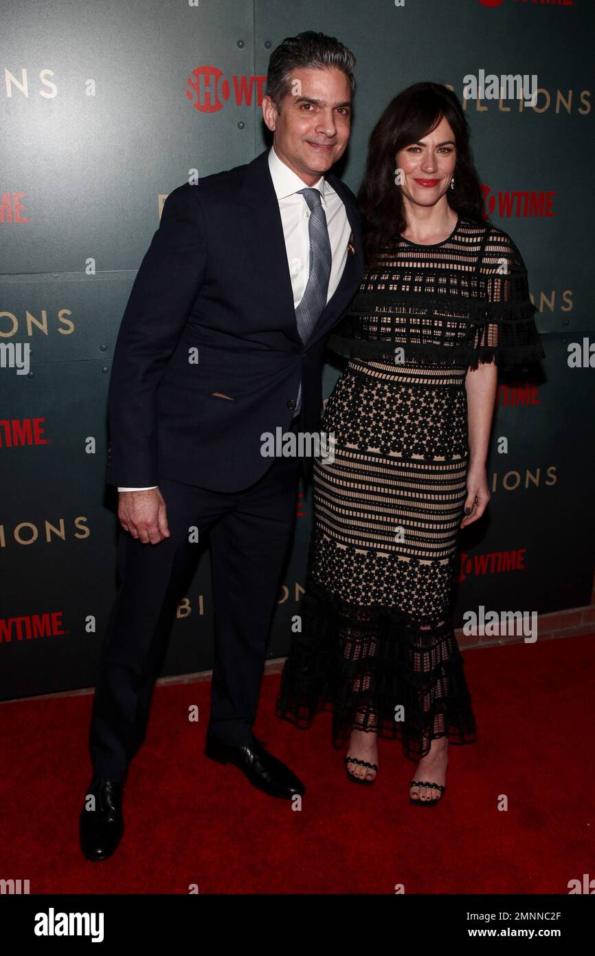 David Levien, left, and Maggie Siff, right, attend Showtime's "Billions ...