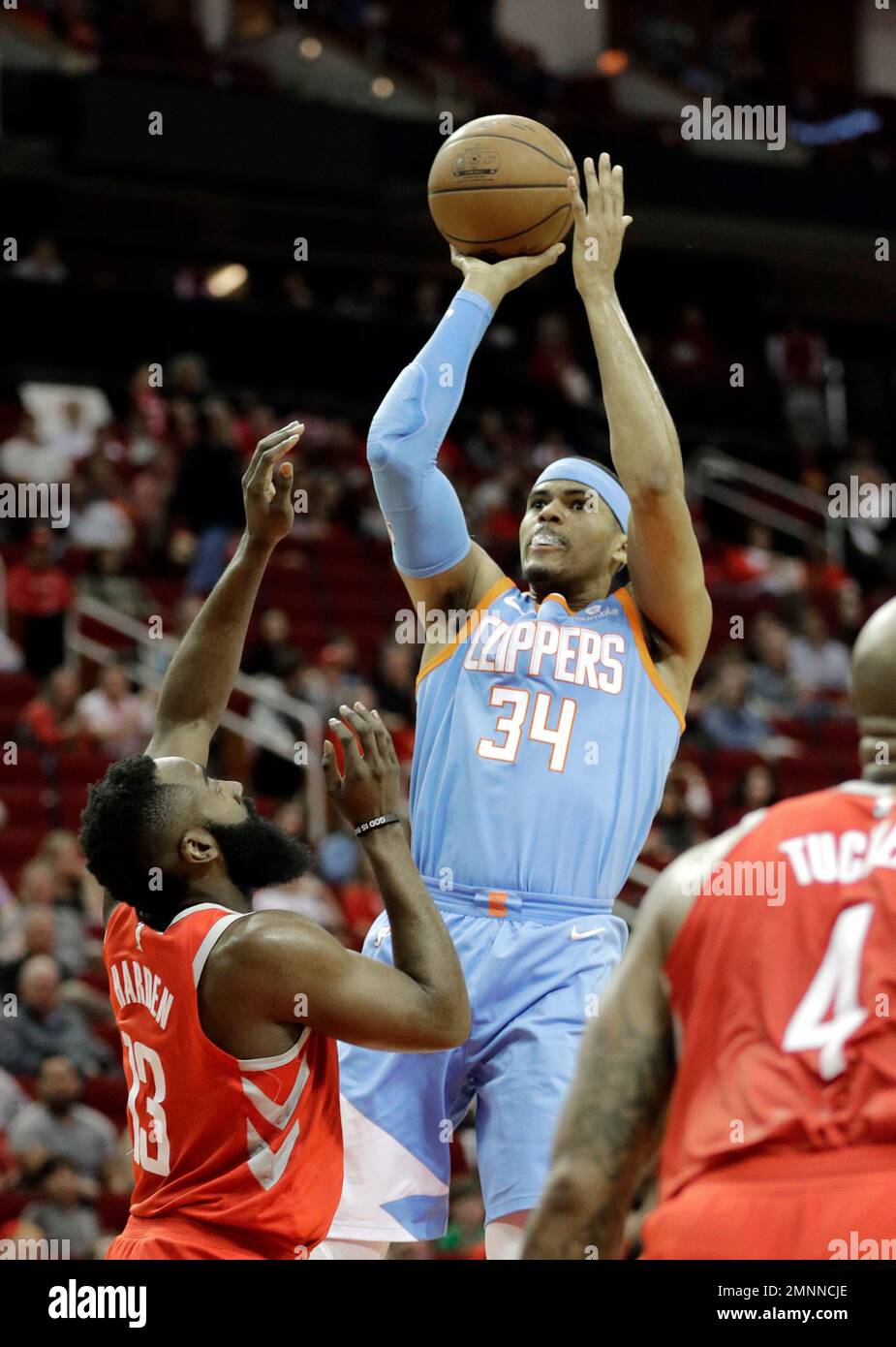 Los Angeles Clippers' Tobias Harris (34) shoots as Houston Rockets ...