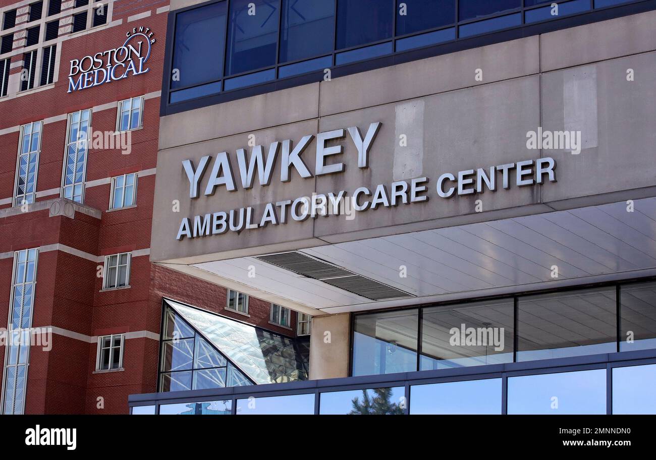 A Yawkey Ambulatory Care Center sign hangs from the facade of the ...