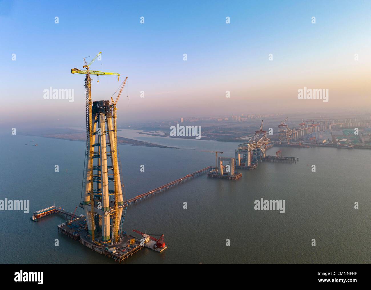 TAIZHOU, CHINA - JANUARY 31, 2023 - An aerial photo shows the construction of the Changtai ...