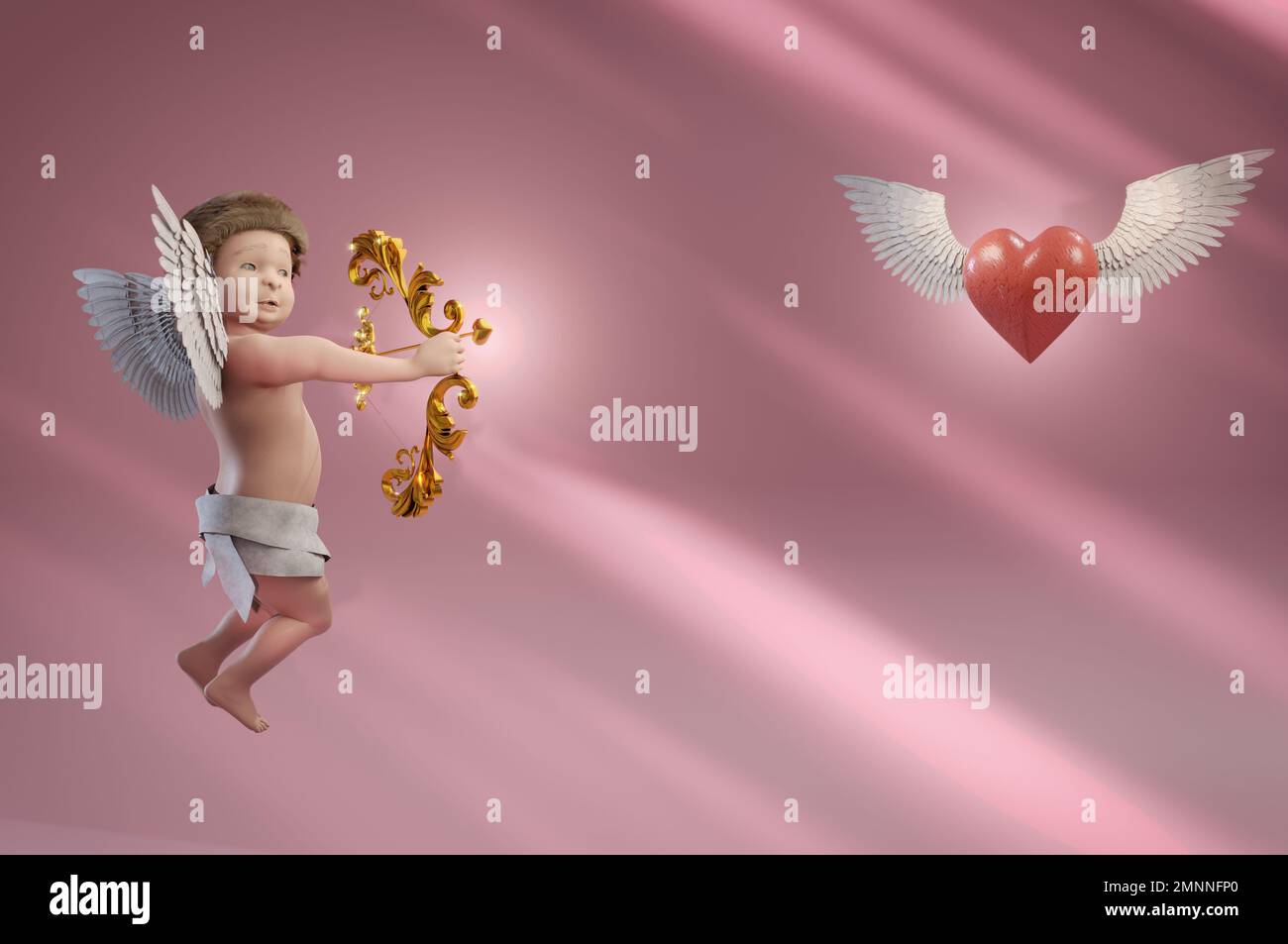 3D Illustration , hearts pierced by arrow of shooting cupid. CONCEPT ...