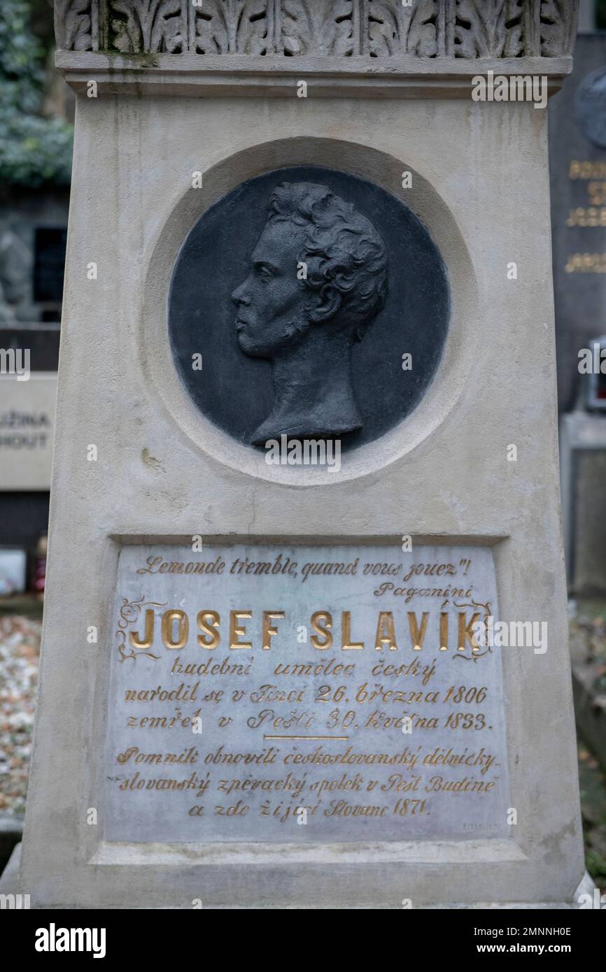 Gravestone of Josef Slavik (Czech violinist), Vysehrad cemetary, Prague, Czech Republic Stock ...