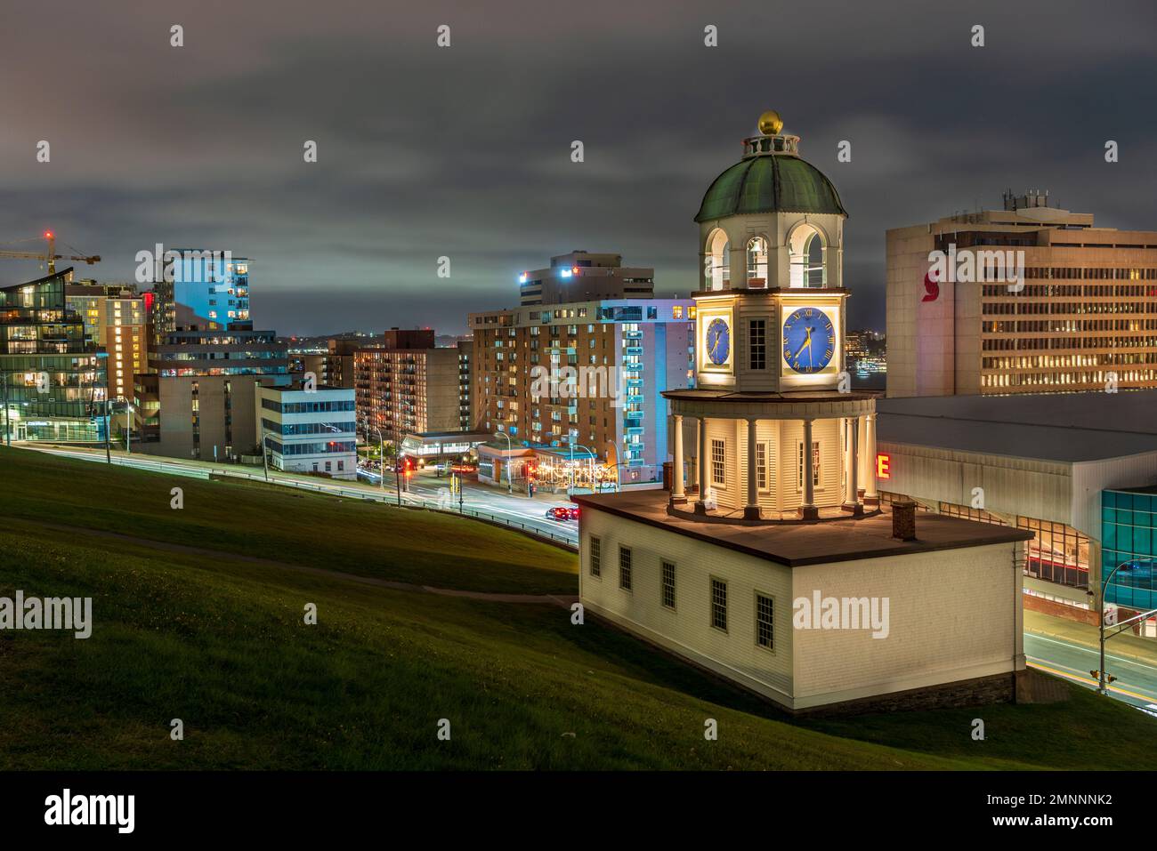 The clock Tower at night in Halifax, Nova Scotia, Canada Stock Photo ...
