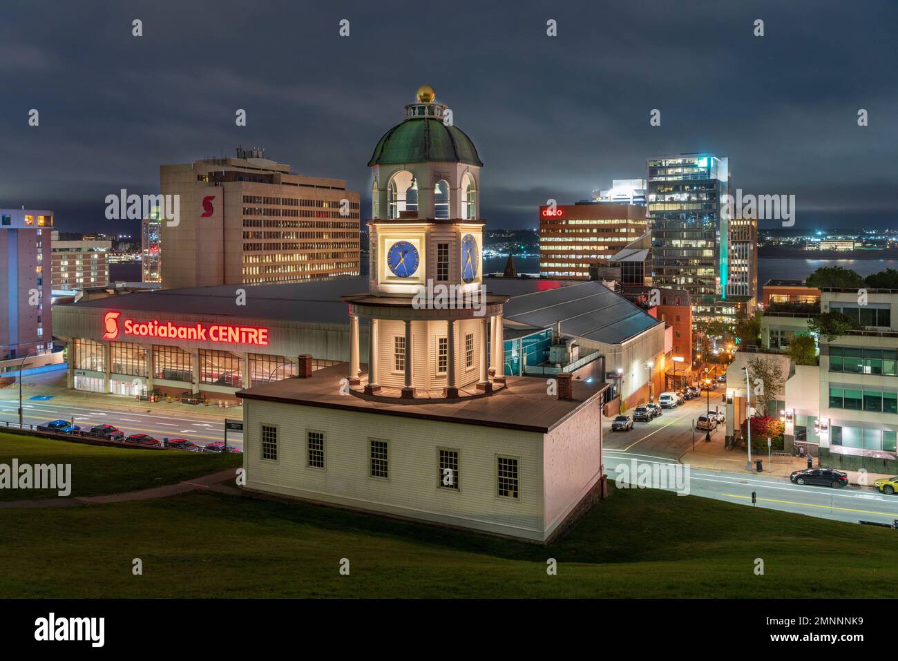 The clock Tower at night in Halifax, Nova Scotia, Canada Stock Photo ...