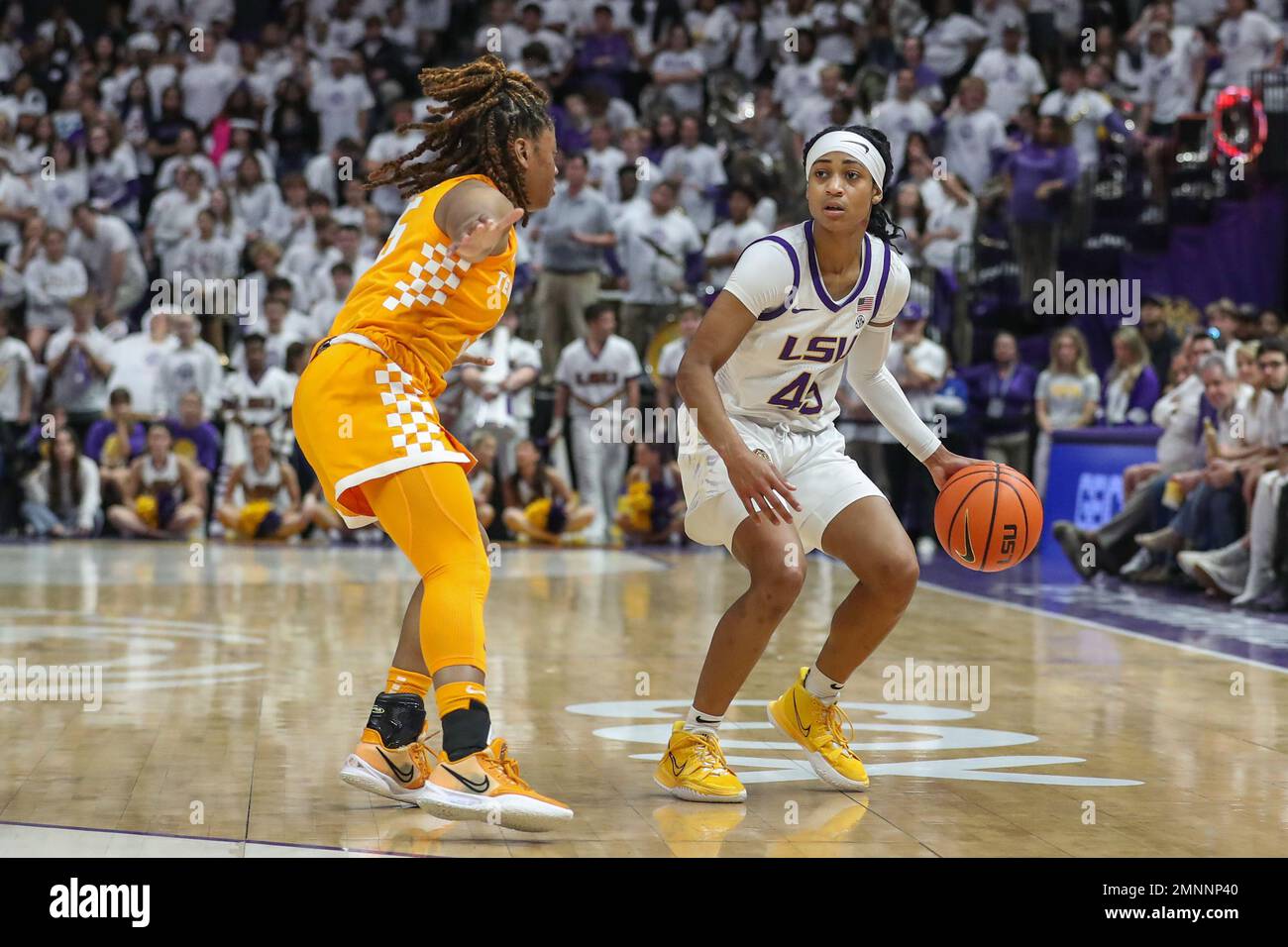 January 30, 2023: LSU's Alexis Morris (45) dribbles the ball around ...