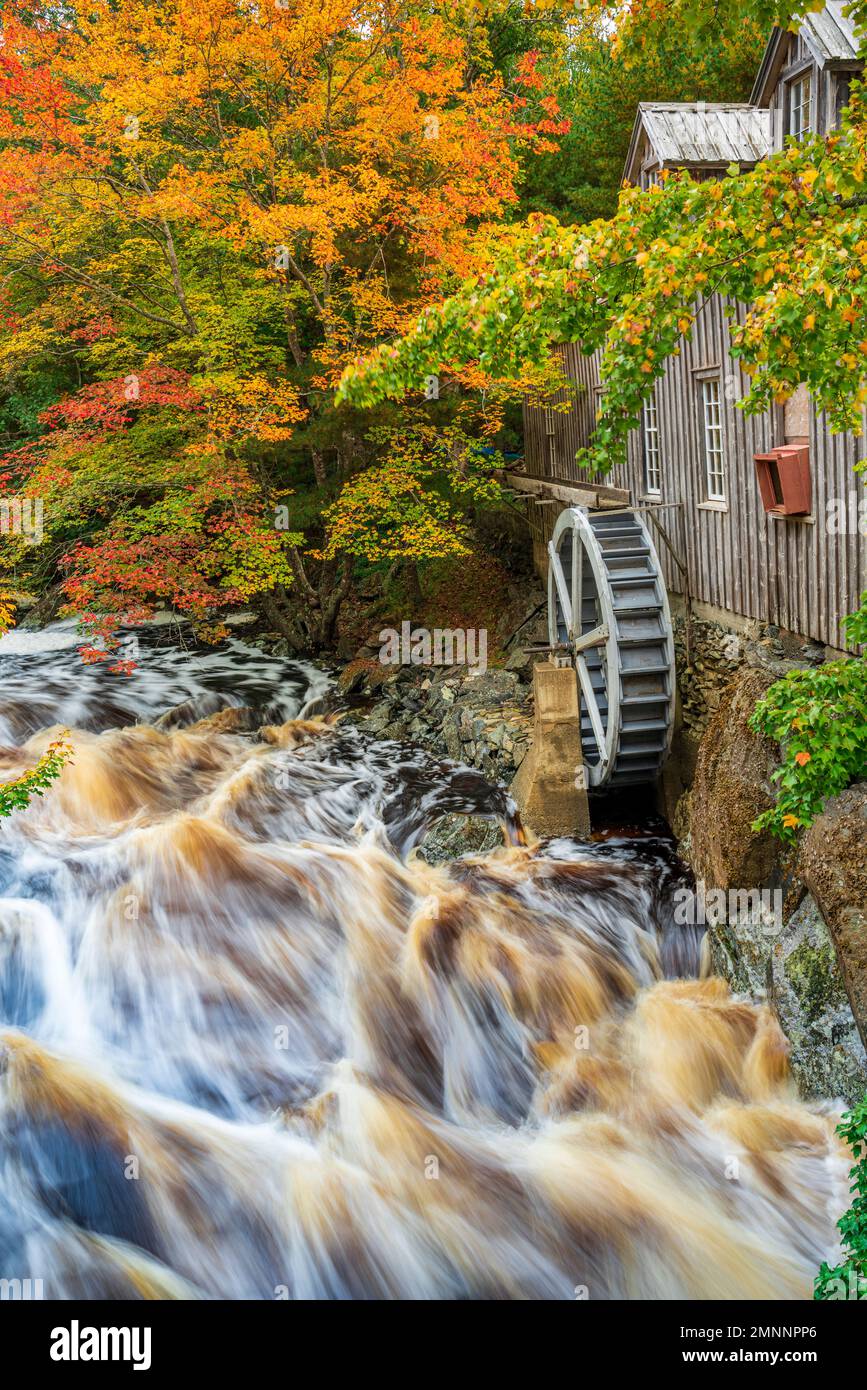 An old water mill on the Sable River with fall foliage color, Nova ...