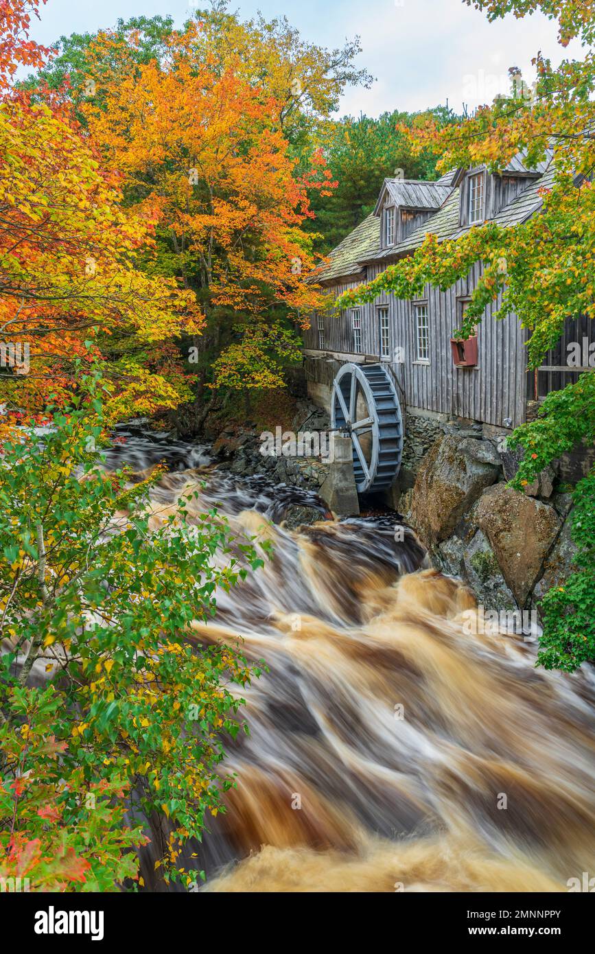An old water mill on the Sable River with fall foliage color, Nova ...