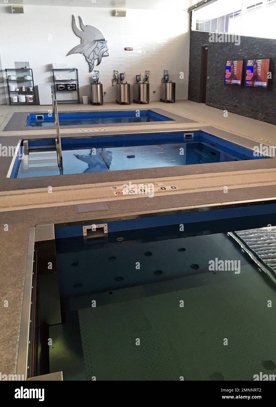 In this March 9, 2018 photo, hot and cold tubs and the underwater ...