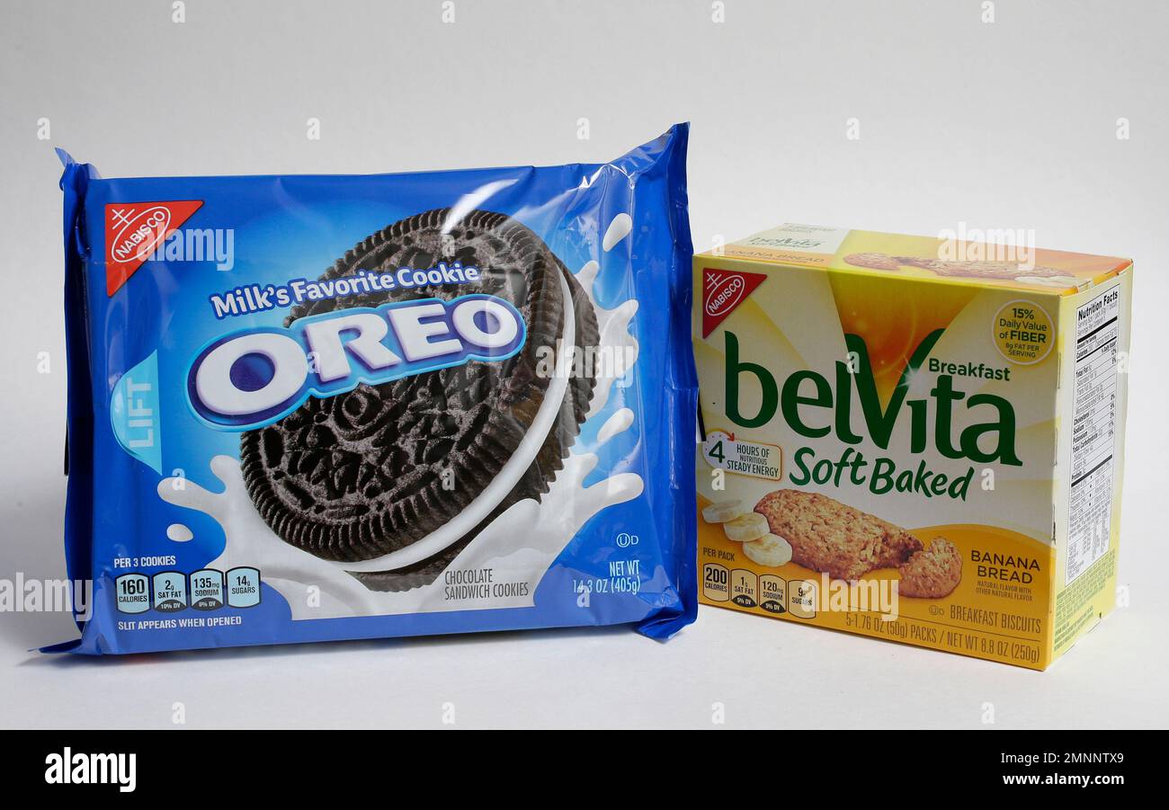 In this Tuesday, Nov. 28, 2017 photo products from the Mondelez ...