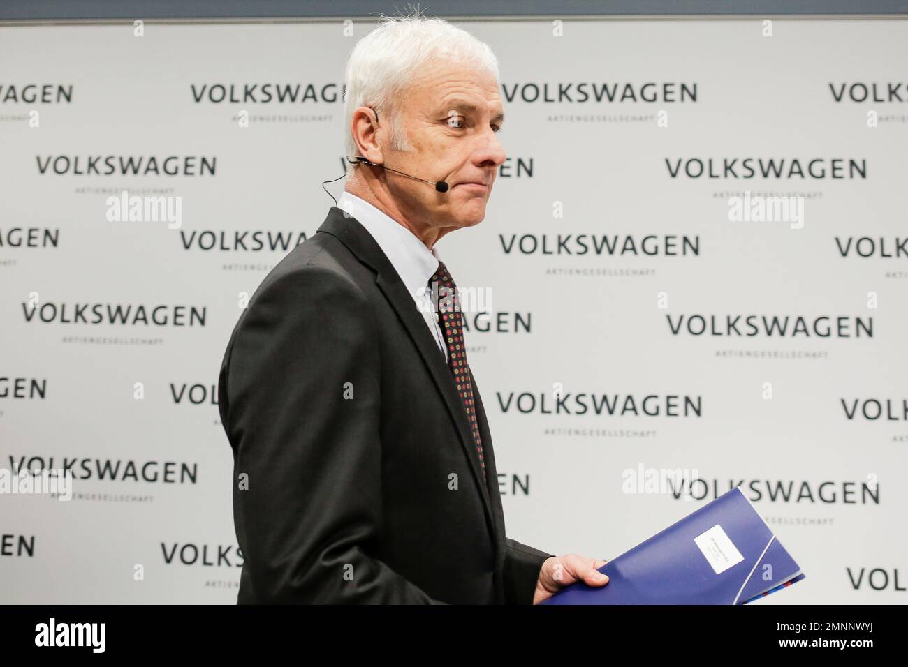 VW group CEO Matthias Mueller arrives for the annual media conference ...