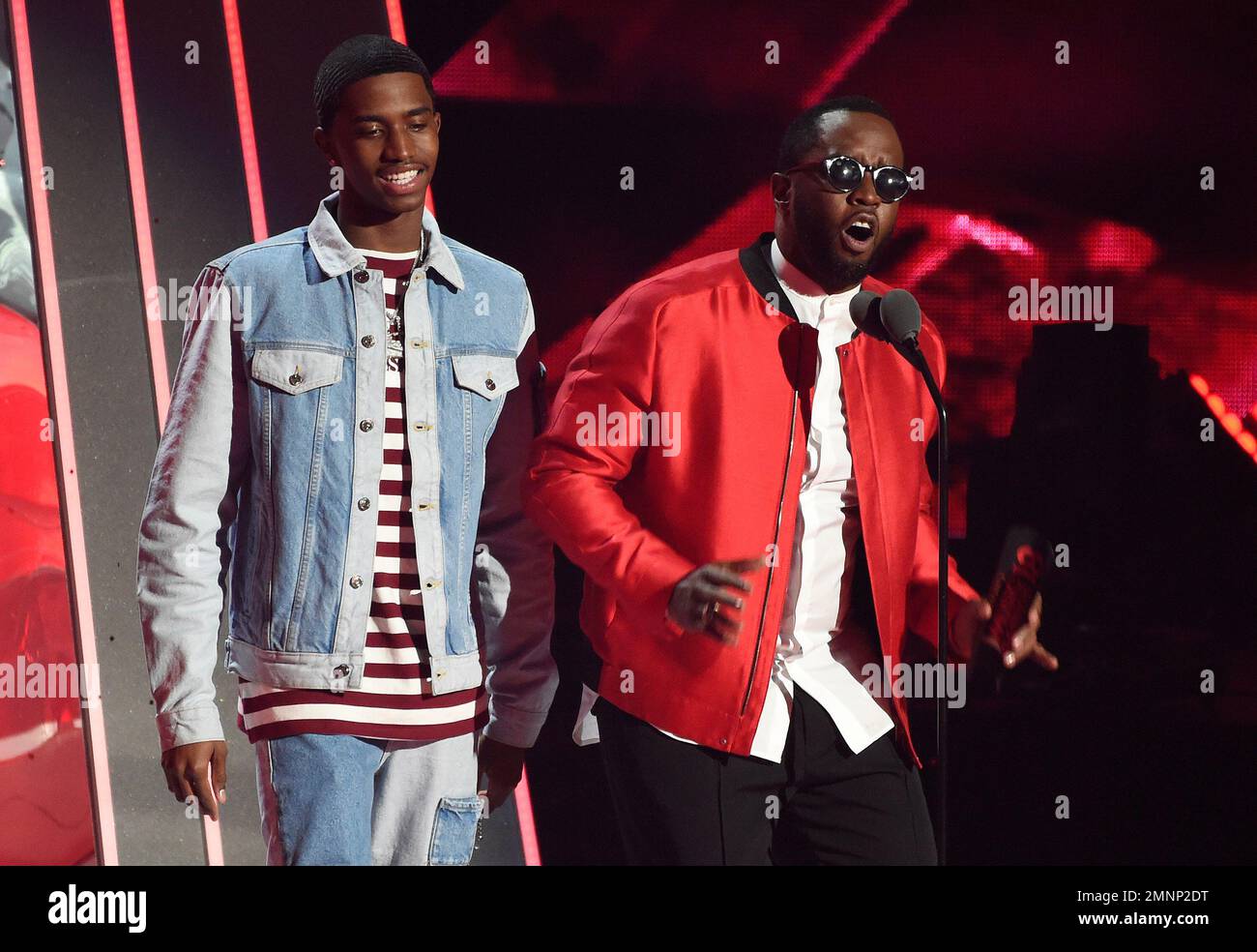 Sean "Diddy" Combs, right, and his son King present the Hip-Hop Song of ...