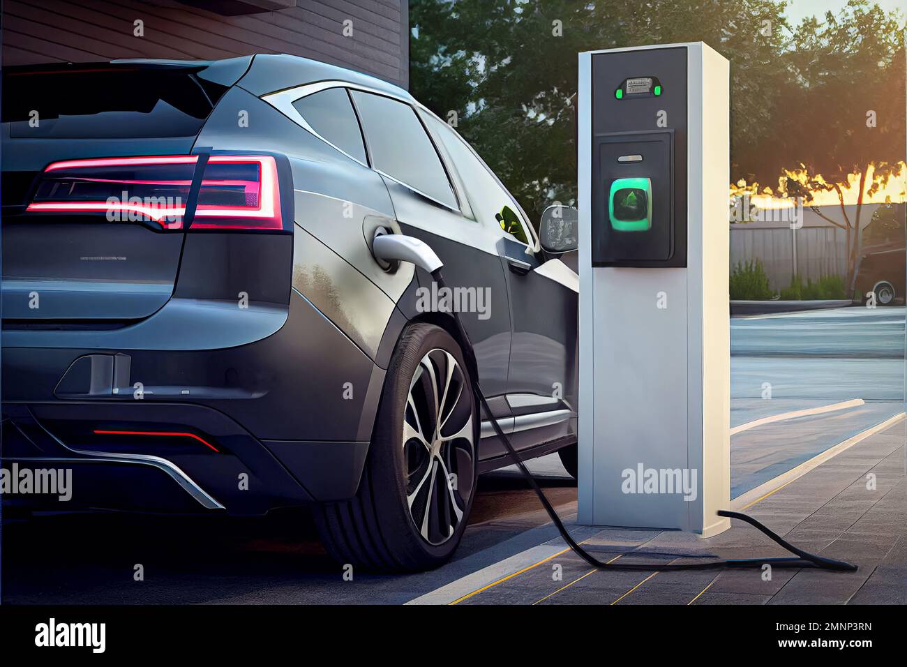 The sleek and modern electric suv car sits at the cutting-edge ...