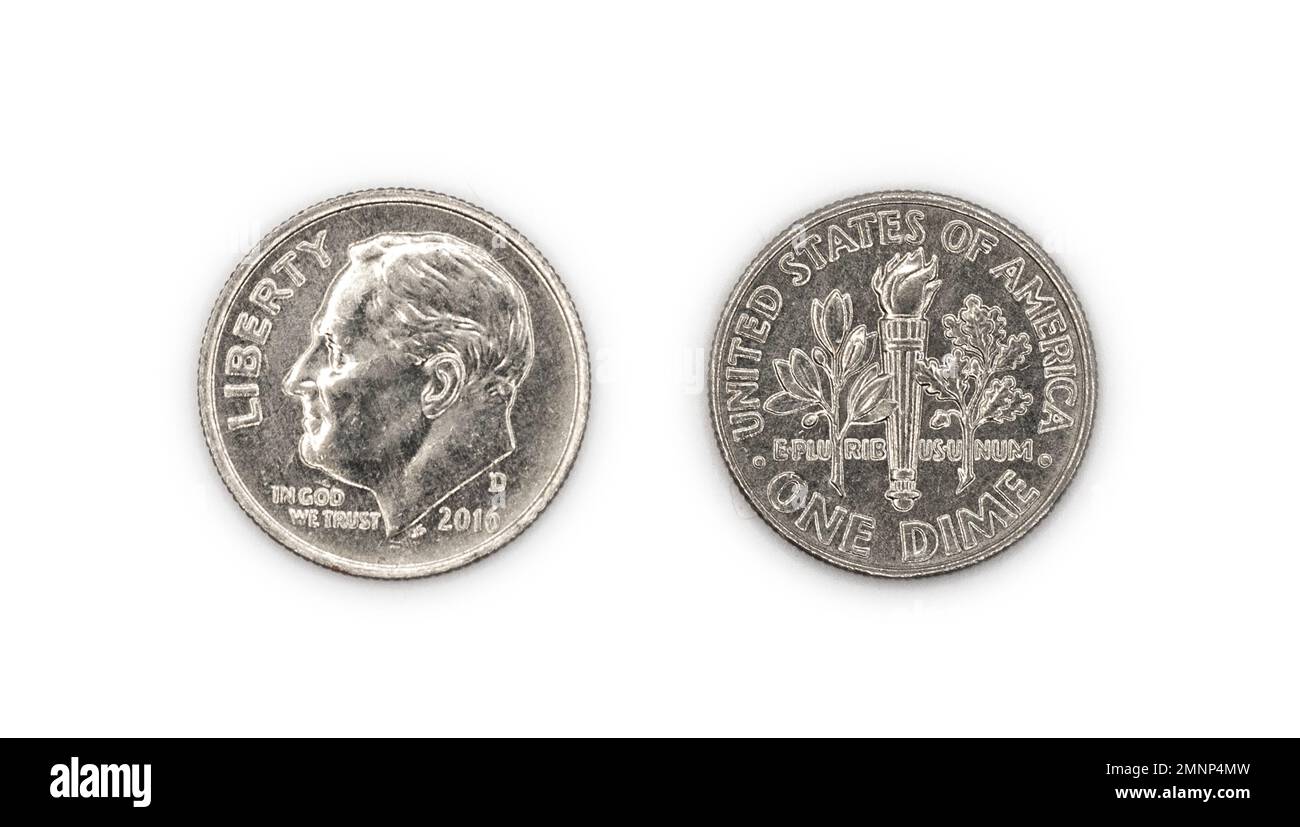 Dimes, American ten cent coins, macro Stock Photo - Alamy