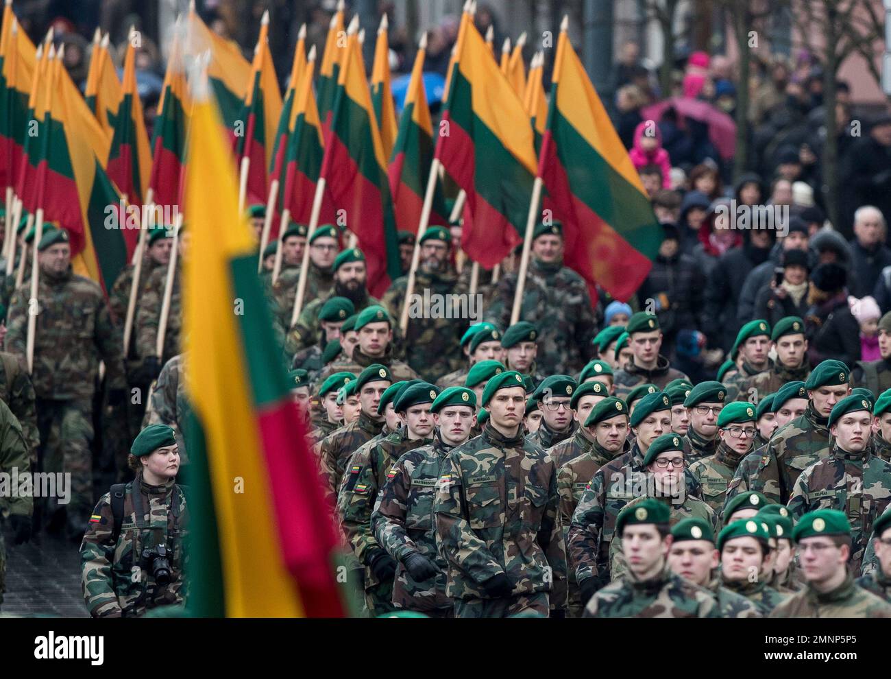 Lithuanian soldiers march during a celebration of Lithuania's ...