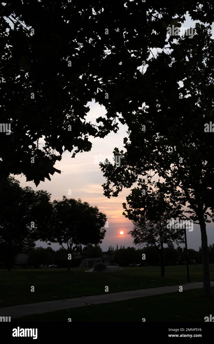 Davis, CA, USA, September 10, 2022. Sunset at the Arroyo Park wtih ...