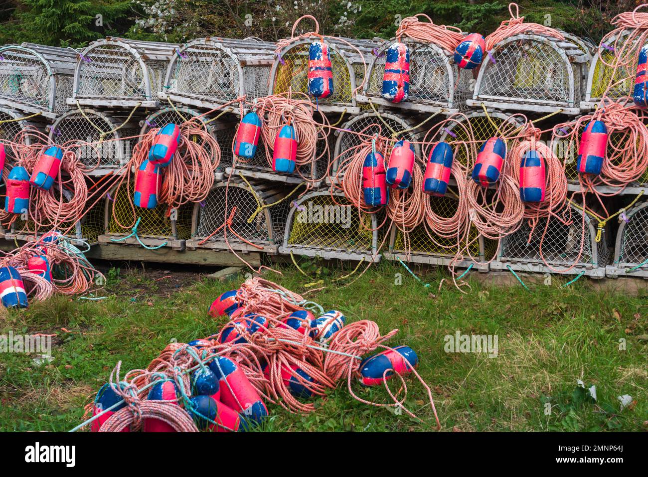 Fishing paraphernalia, buoys and lobster traps near Ingonish, Nova ...
