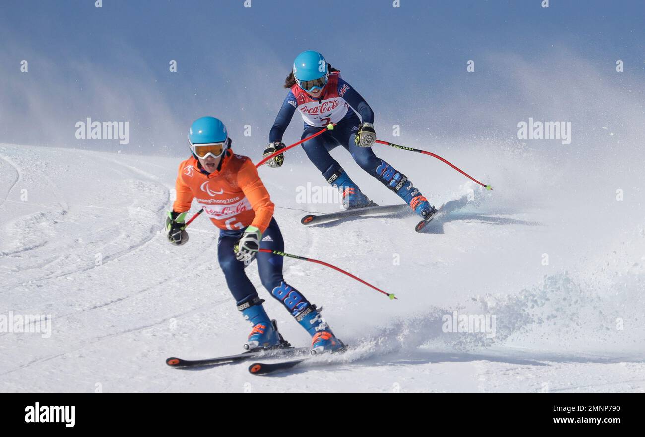 Britain's Menna Fitzpatrick, top, and guide Jennifer Kehoe compete in ...