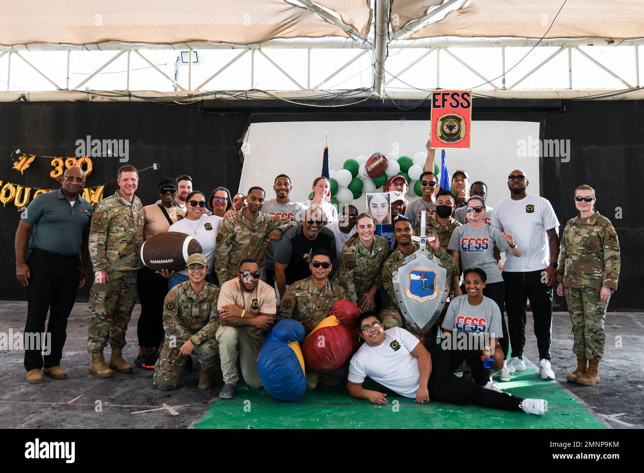 Airmen assigned to the 380th Expeditionary Force Support Squadron, pose ...
