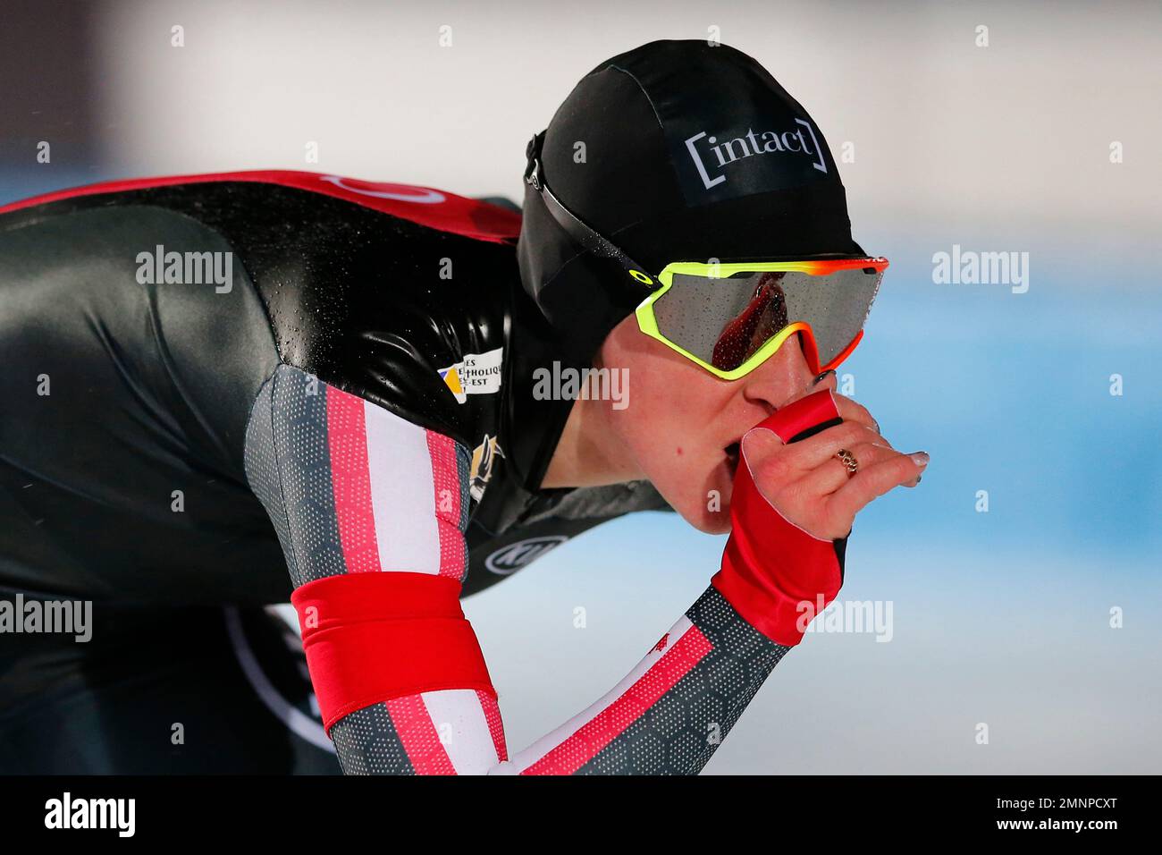 Ivanie Blondin of Canada competes during the women's 3,000 meters race ...