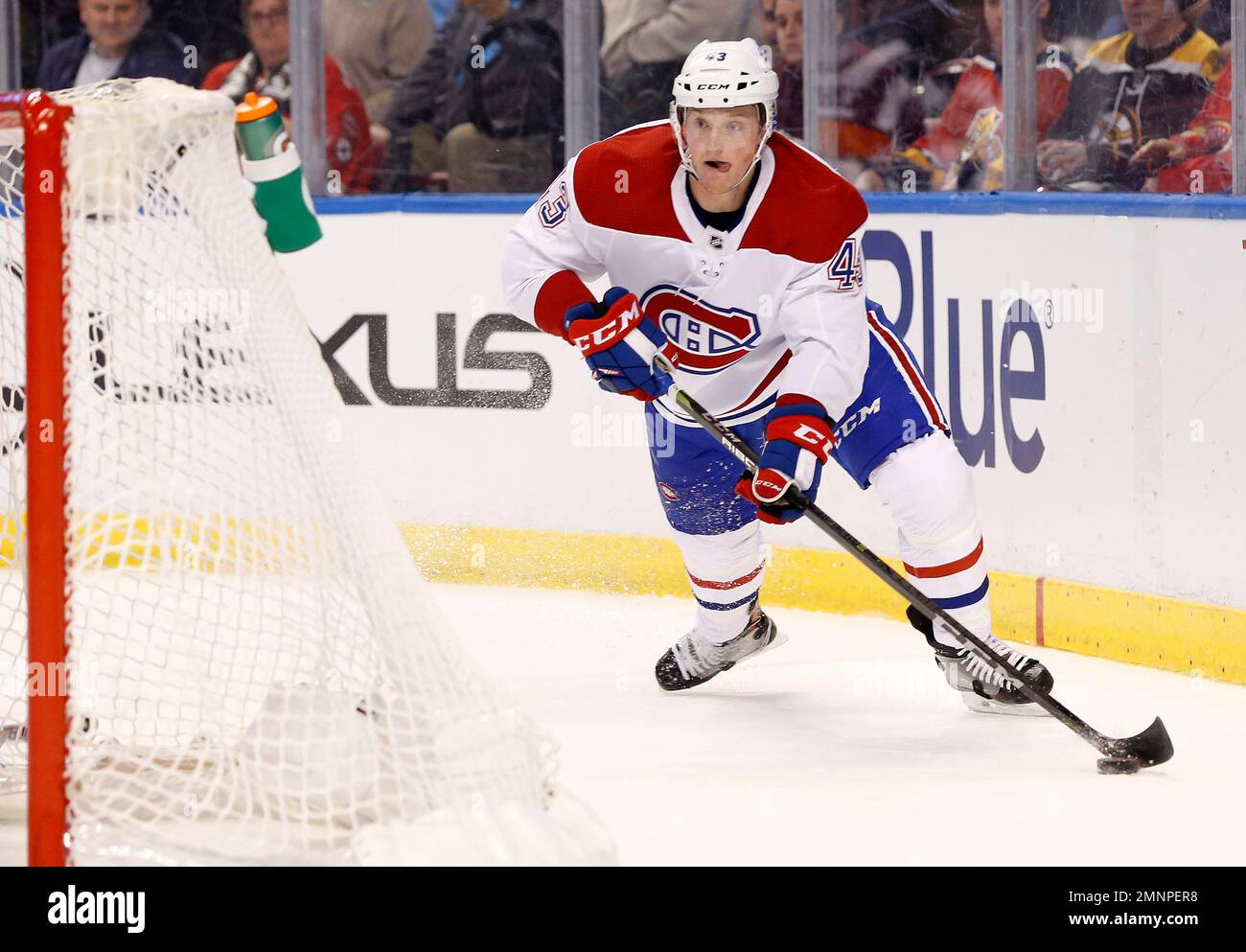 Montreal Canadiens left wing Daniel Carr rounds the net during the ...