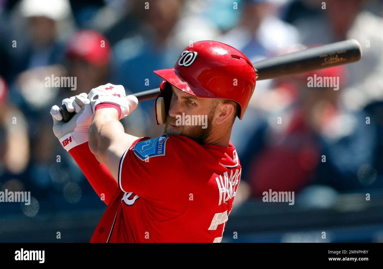 Washington Nationals right fielder Bryce Harper (34) drives in a run ...